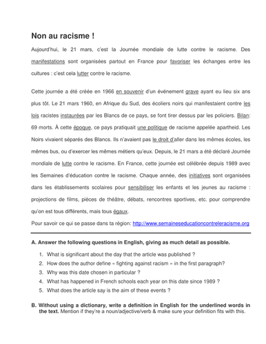 Reading skills - with article on racism & research | Teaching Resources