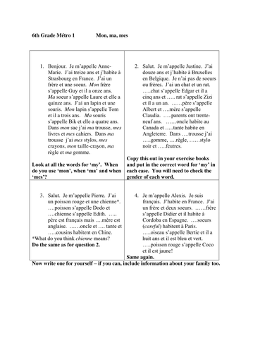 Mon; ma; mes | Teaching Resources