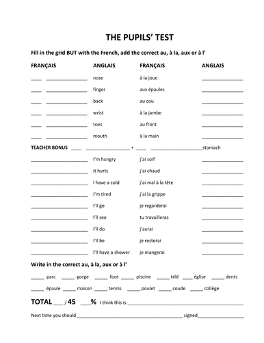 French grammar test | Teaching Resources