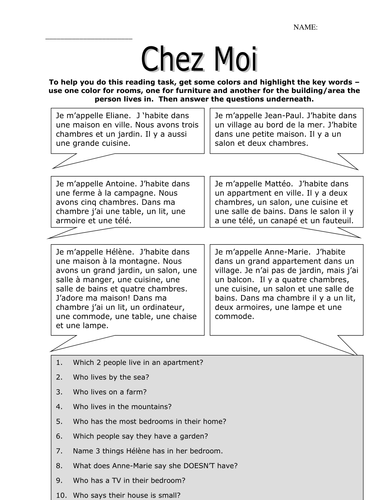 House & home reading - cover work | Teaching Resources