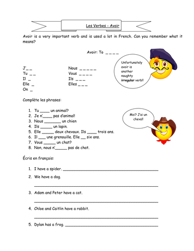 Verb Practice Avoir | Teaching Resources