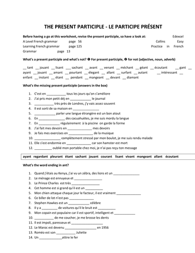 participe présent present participle in French | Teaching Resources