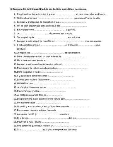 Vocabulaire Accident de la Route | Teaching Resources