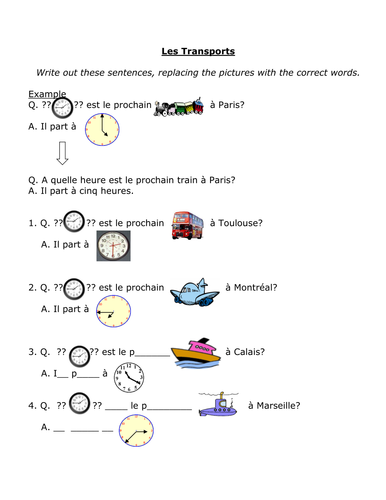 handout on transport & times | Teaching Resources