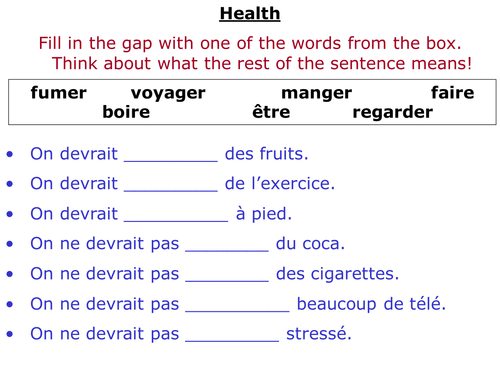 Quick verb gapfill on healthy lifestyles | Teaching Resources