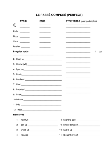 Perfect tense test in French | Teaching Resources