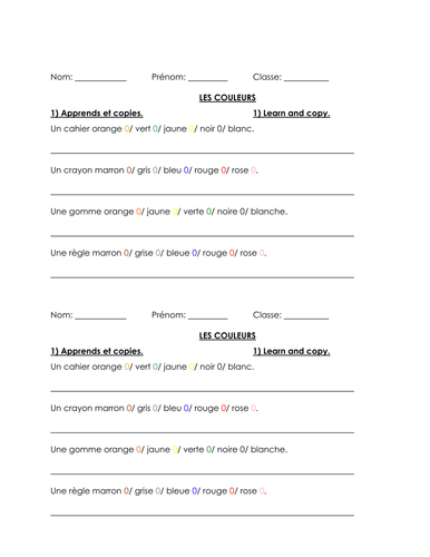 Les couleurs | Teaching Resources