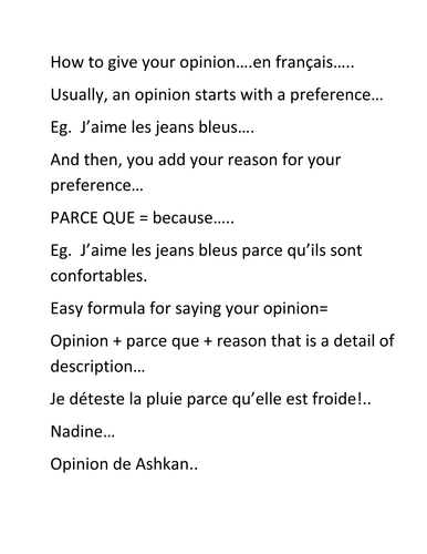 giving opinions in French at KS4 by anyholland - Teaching Resources - TES