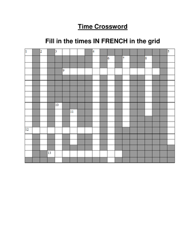 Time crossword - all times in French | Teaching Resources