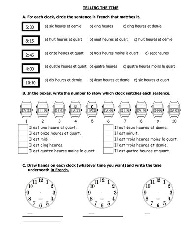Time handout - easy | Teaching Resources
