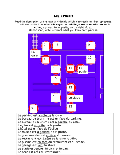 Intro to prepositions & town logic puzzle | Teaching Resources