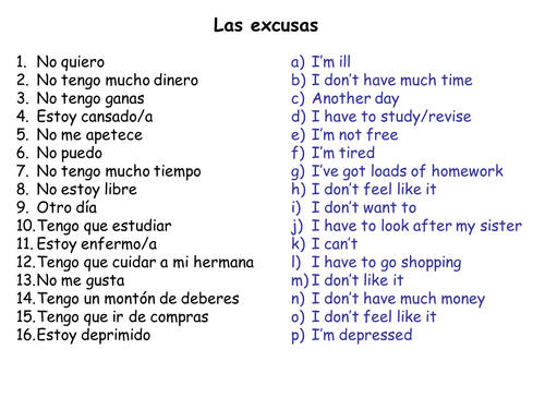 Las excusas | Teaching Resources