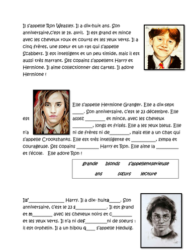 Harry Potter handout character and appearance | Teaching Resources