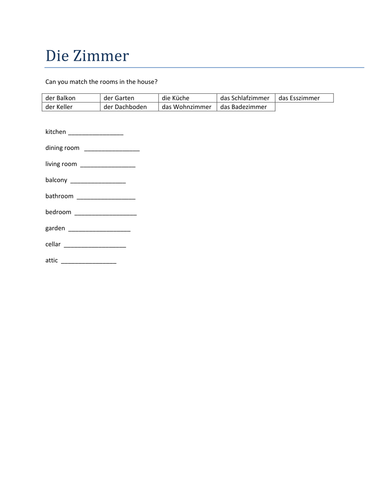 Die Zimmer match up | Teaching Resources