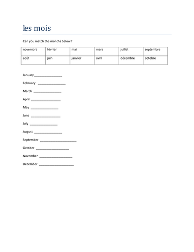 les mois match up | Teaching Resources