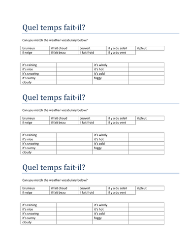 le temps match up | Teaching Resources