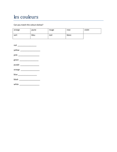 les couleurs match up | Teaching Resources