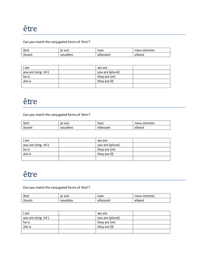 etre match up | Teaching Resources