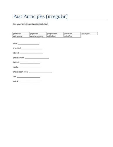 Irregular past participles match up | Teaching Resources