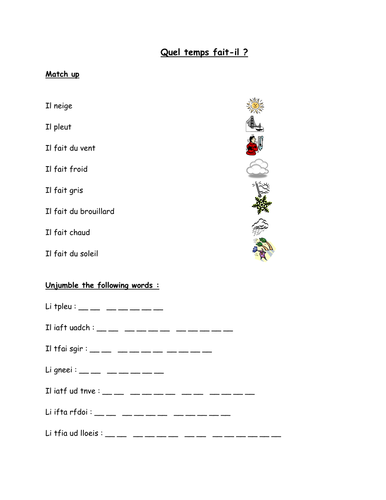 French Weather activities Quel temps fait-il... by ahardiment ...