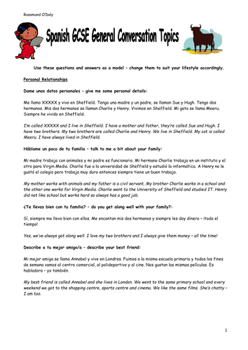 Spanish GCSE Speaking Questions by ajsanzcaro - Teaching Resources - TES
