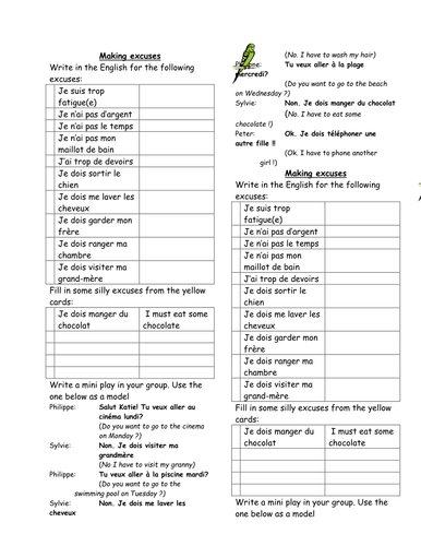 making excuses handout | Teaching Resources