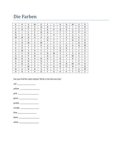 Die Farben wordsearch | Teaching Resources