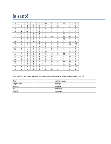 la sante wordsearch | Teaching Resources