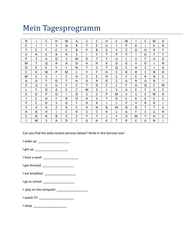 Mein Tagesprogramm wordsearch | Teaching Resources