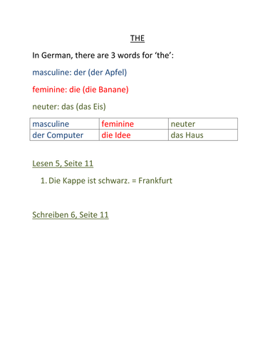'The' in German | Teaching Resources