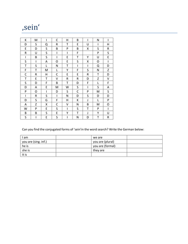 sein wordsearch | Teaching Resources