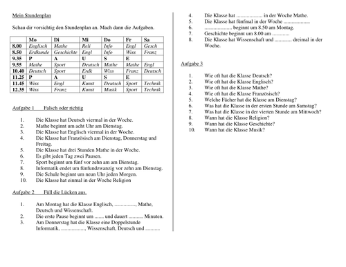 Mein Stundenplan | Teaching Resources