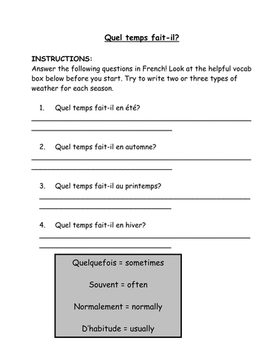 Simple weather - French Elementary resource | Teaching Resources