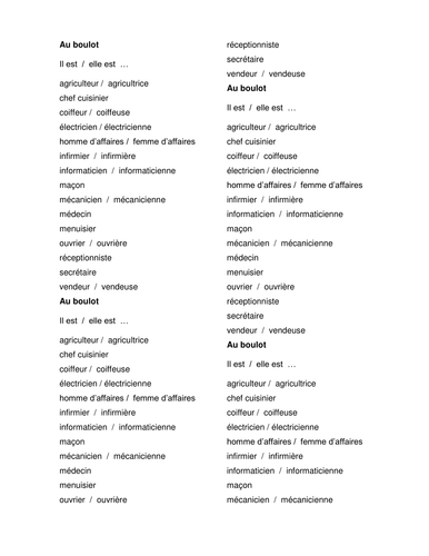 Au boulot vocabulary | Teaching Resources