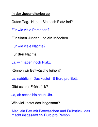 In der Jugendherberge | Teaching Resources