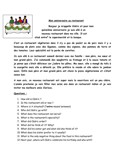 Reading activity: Eating Out | Teaching Resources