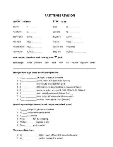 perfect tense practice in French | Teaching Resources