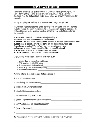 Present tense separable verbs in German | Teaching Resources