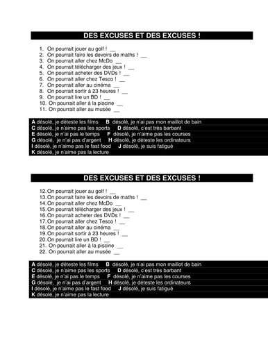Making excuses in French | Teaching Resources