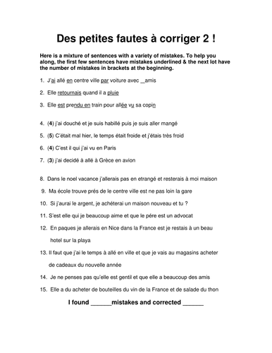 des fautes à corriger AS French | Teaching Resources
