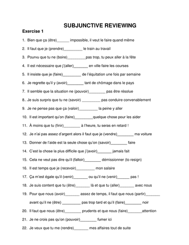 Subjunctive reviewing in French | Teaching Resources