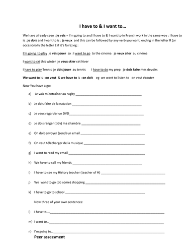 je dois & je veux | Teaching Resources