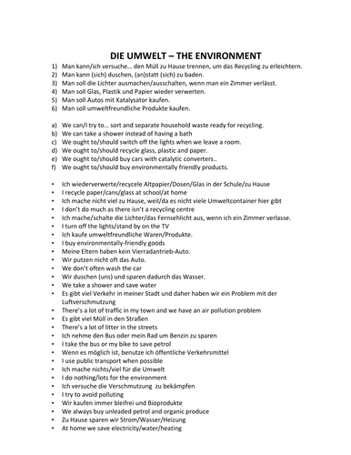 die Umwelt the environment in German | Teaching Resources