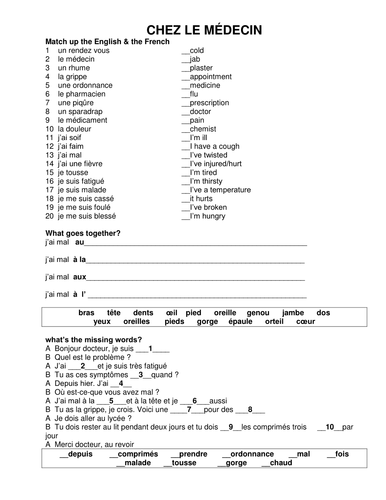 chez le médecin - at the doctor's in French | Teaching Resources