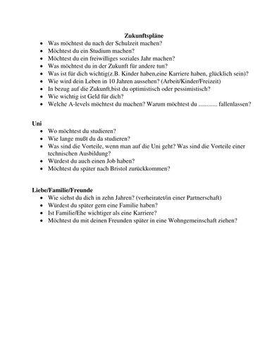 German oral questions | Teaching Resources
