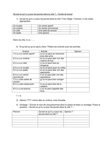 Qu'est-ce qu'il y a pour les jeunes dans ta ville? | Teaching Resources