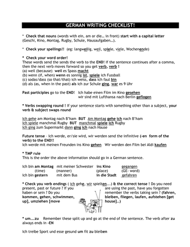 German writing/controlled assessment checklist | Teaching Resources