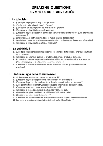 Spanish Discussion Starters | Teaching Resources