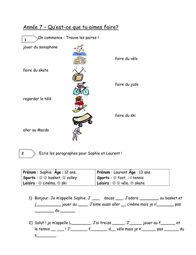 Qu'est-ce que tu aimes faire? | Teaching Resources