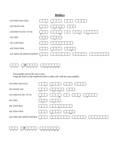 Hobbies puzzle | Teaching Resources